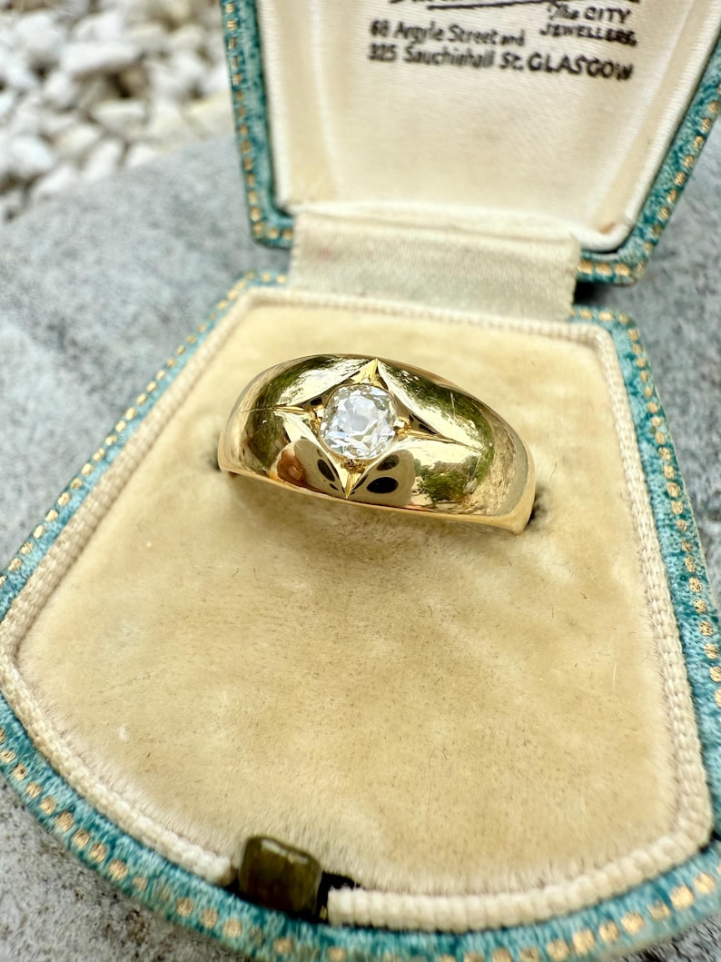 Antique Mine Cut Diamond Gypsy Ring, 18CT Gold, British Birmingham ...