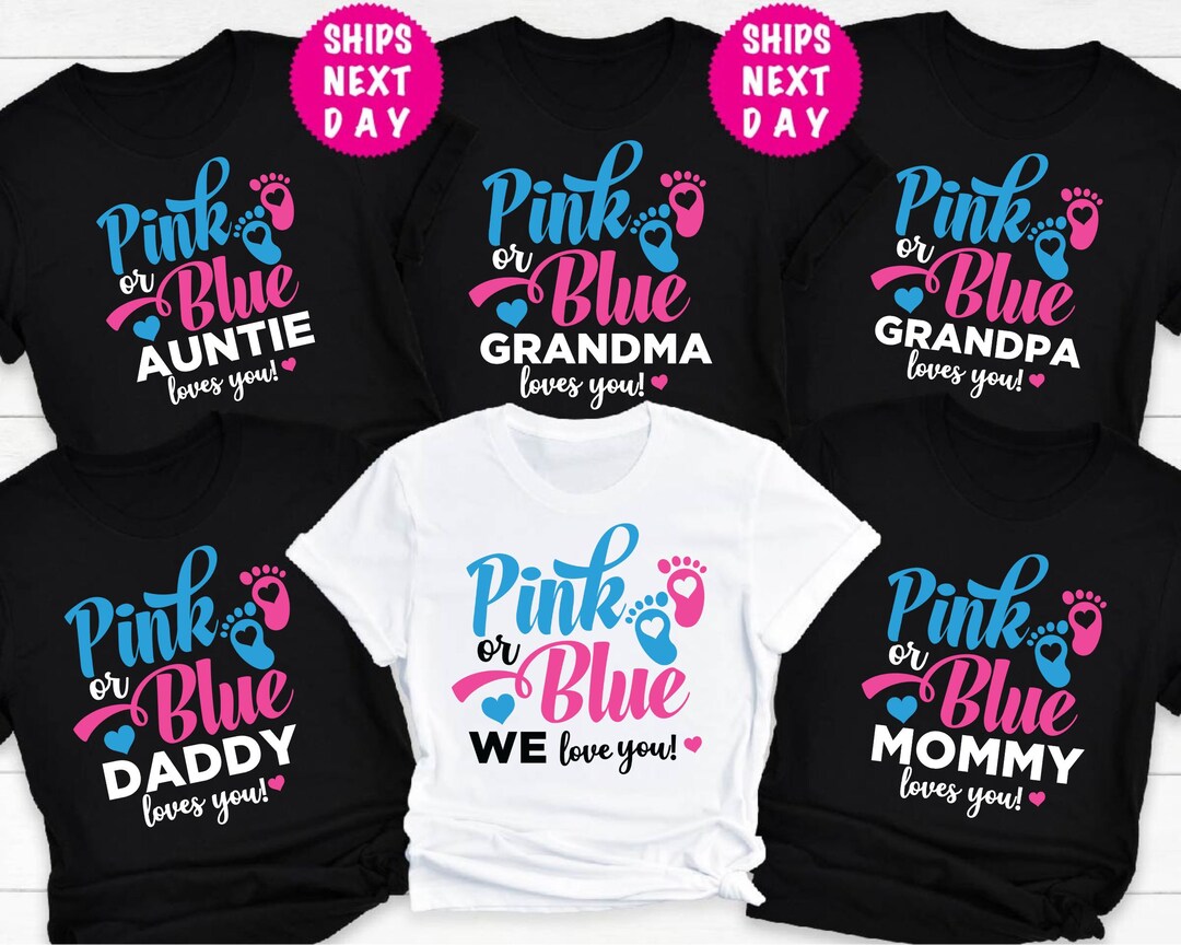 Custom Gender Reveal Family Matching Shirts, Pink or Blue Mommy Loves ...