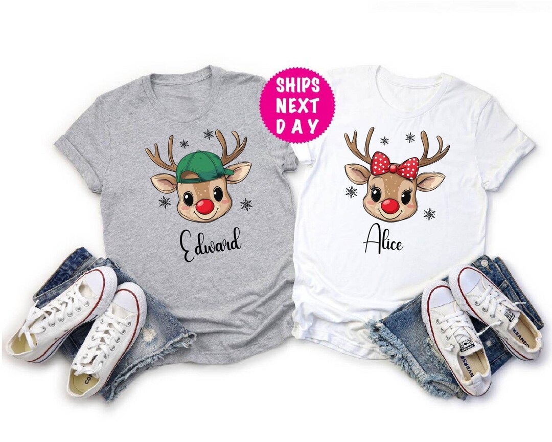 Custom Reindeer Shirt, Kid Names Shirt, Personalized Christmas Tee, Boy ...