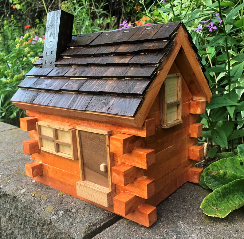 Rustic Log Cabin Bird House Handcrafted Solid Wood Bird | Etsy