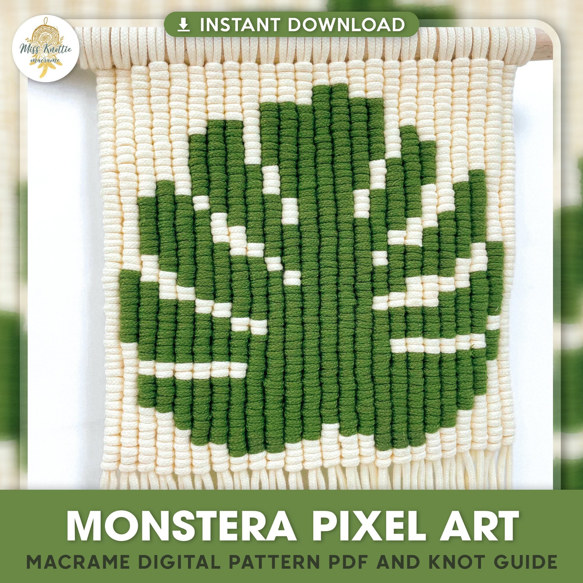 MACRAME PIXEL MONSTERA Pattern / Macrame Pattern/ Macrame Guide / Macrame Tutorial /wall Decor ...