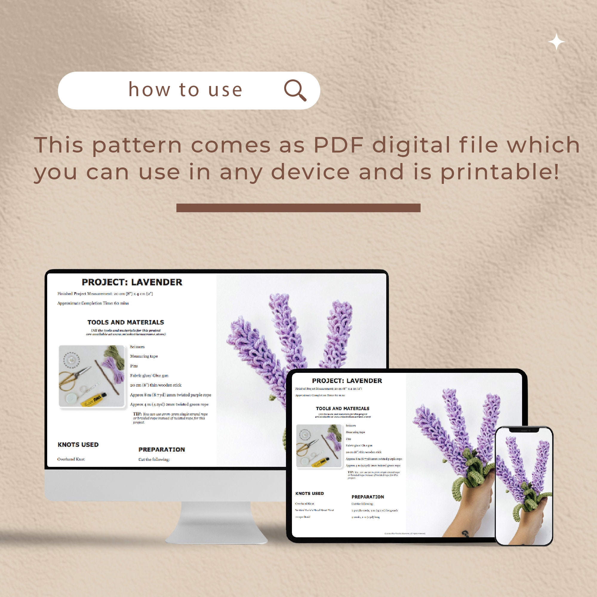 MACRAME LAVENDER PATTERN / Flower Pattern/ Spring Pattern/ Macrame Pattern / Macrame Tutorial ...