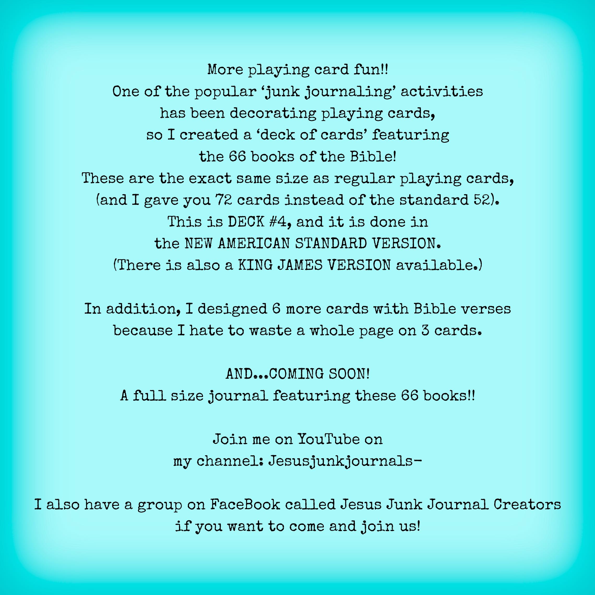 Books of the Bible Deck of Cards, 72 Cards, NAS Version, 8 Pages ...