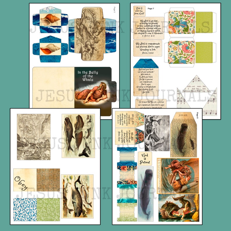 The Book of Jonah Mini-journal, Digital Junk Journal Kit, Christian ...
