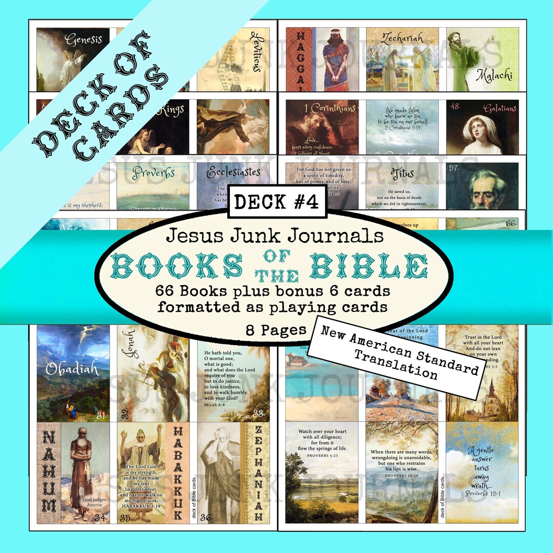 Books of the Bible Deck of Cards, 72 Cards, NAS Version, 8 Pages ...