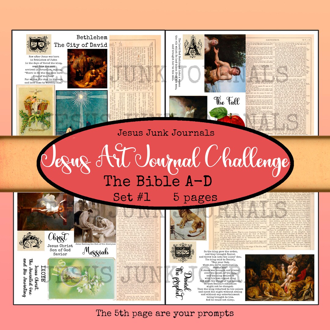 Jesus Art Journal Challenge Set #1,the Bible A to D, Artwork Aids and ...
