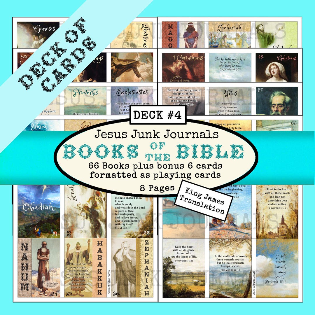 Books of the Bible Deck of Cards, 72 Cards, KJV Version, 8 Pages ...