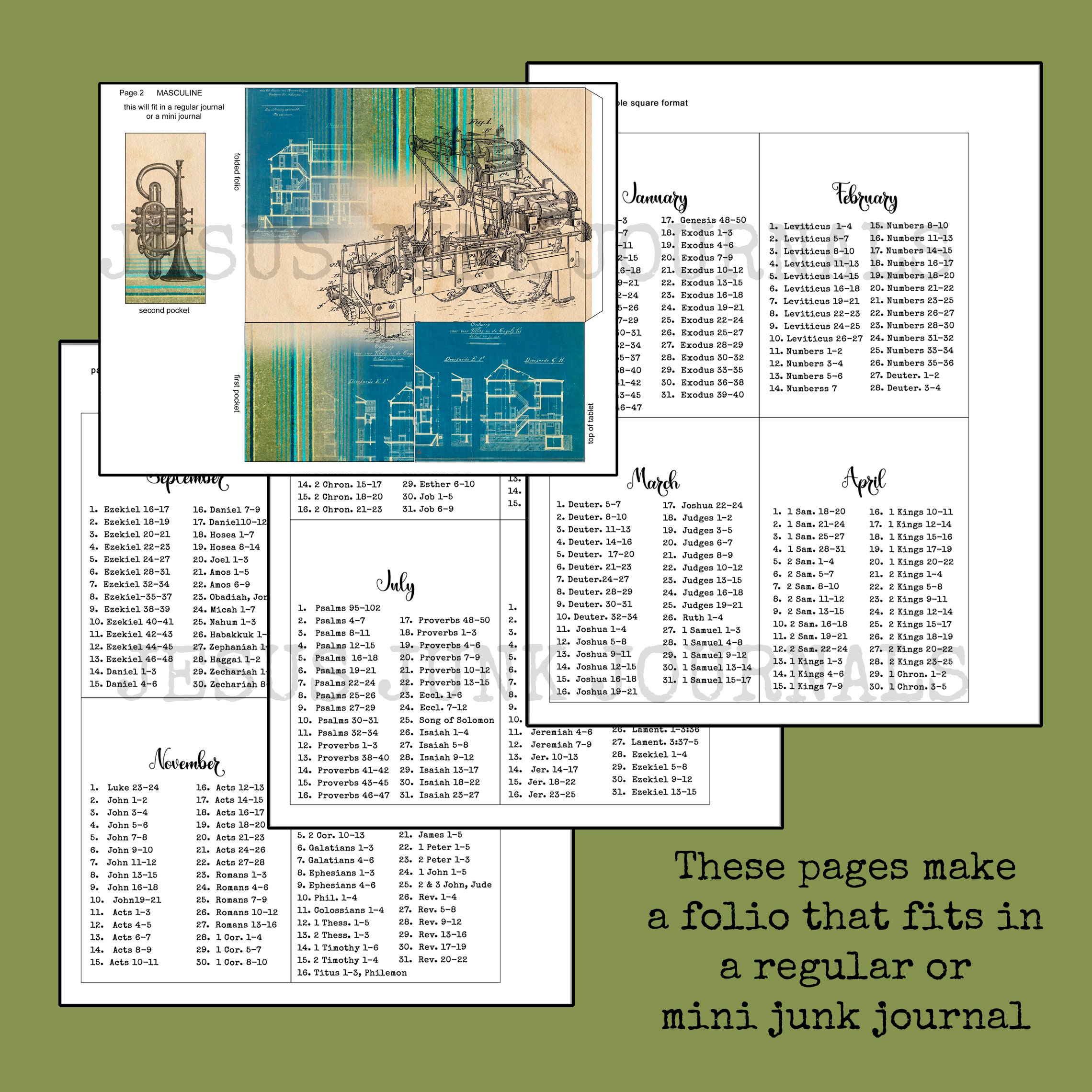 Masculine Gift Folios, Read the Bible in a Year Chart and Notepad Made ...