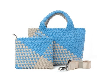 Handwoven Neoprene Large Tote Bag With Pouch white 101 Bag Co. - Etsy