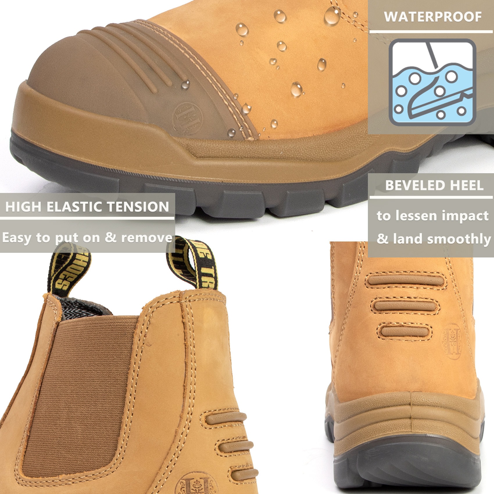 Handmen Tan/wheat Work Boots for Men, Steel/soft Toe Waterproof Working ...