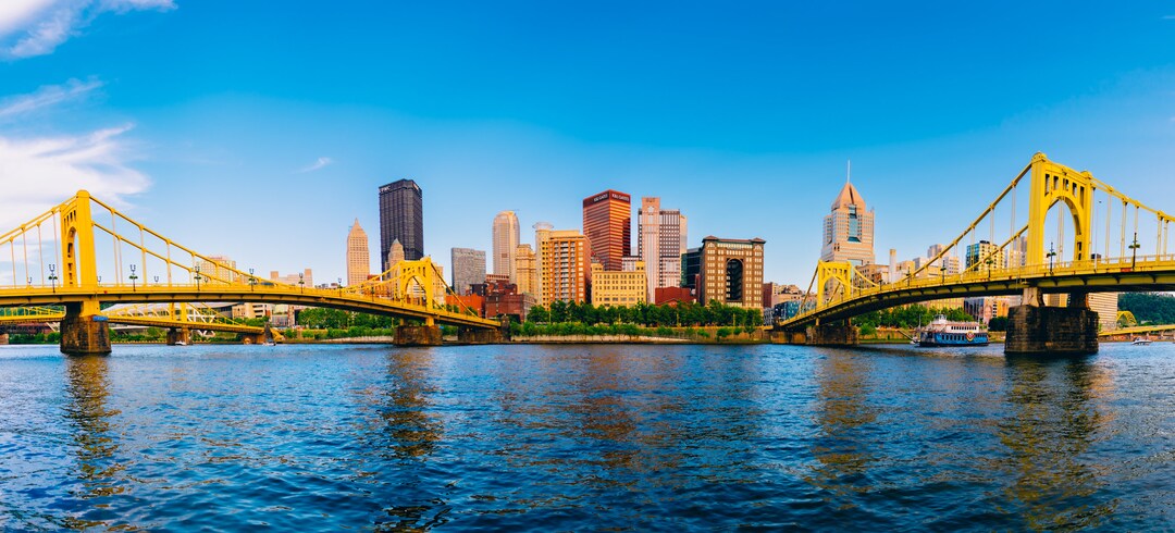 Panorama of Downtown Pittsburgh Pennsylvania Roberto Clemente and Andy ...