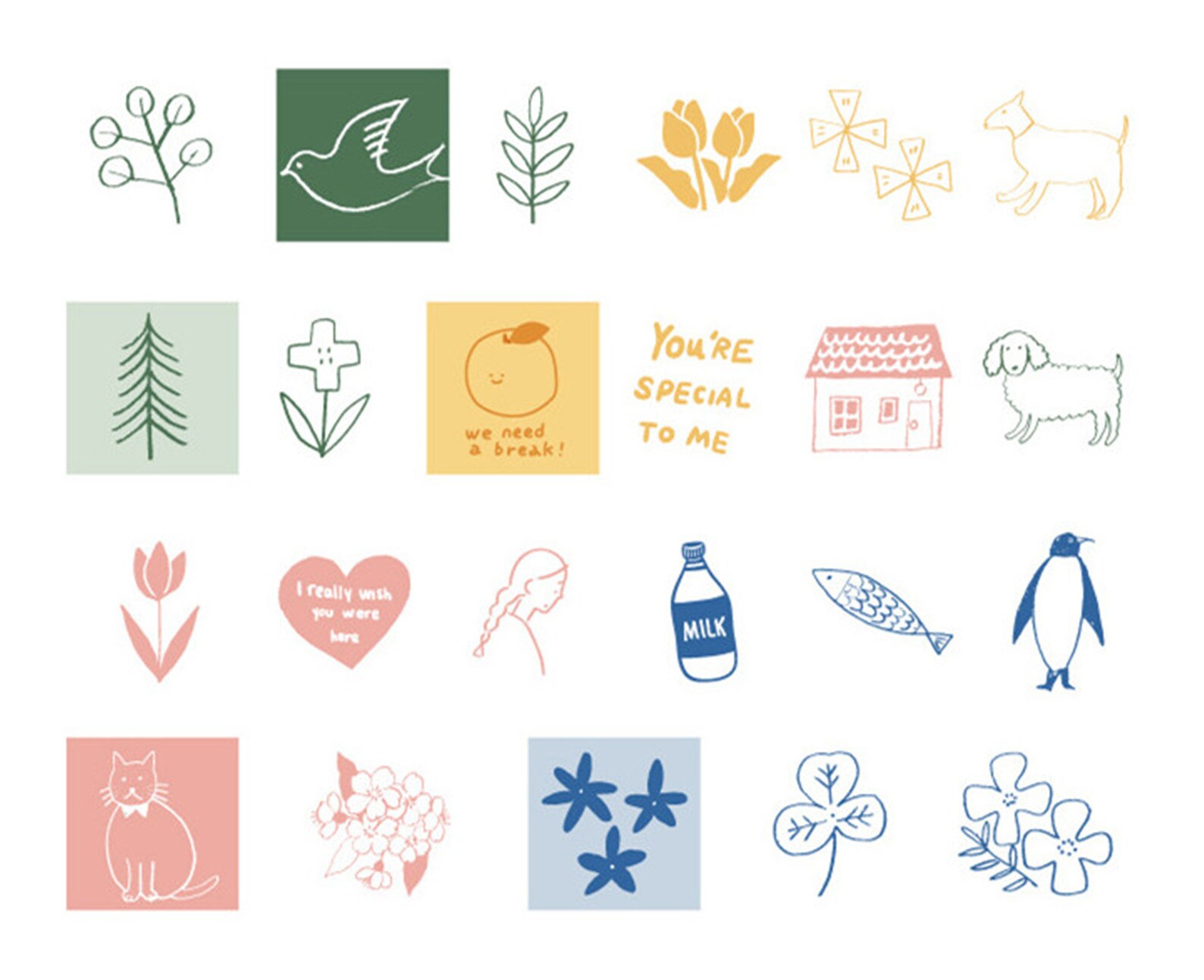 46 PCS Doodle Stickers Simple Stickers Simple Drawing | Etsy