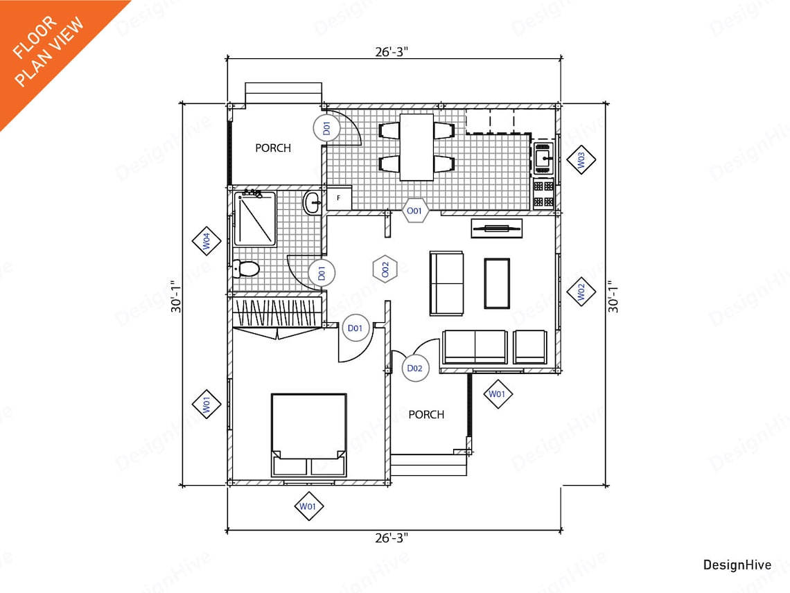 Modern House Plan 1 Bedroom Single Story House Open Concept - Etsy