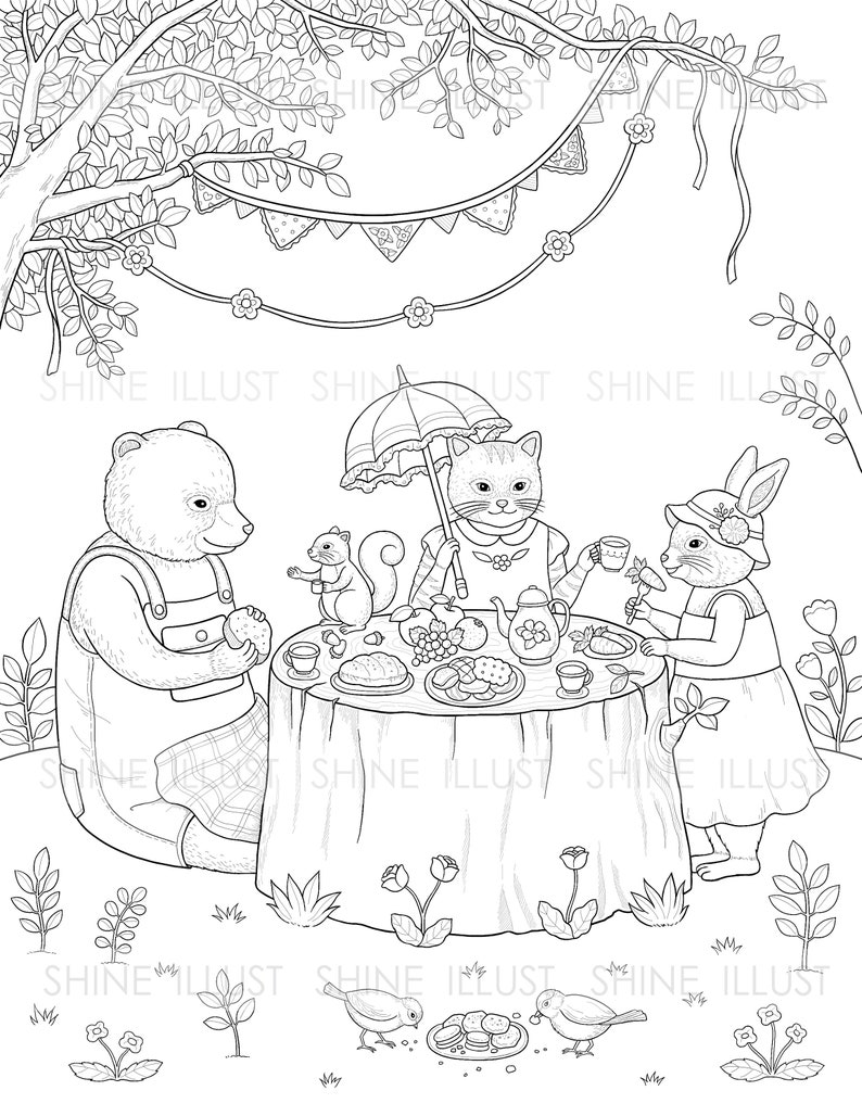 Printable Coloring Page, Bear Coloring, Cat, Rabbit Coloring Party ...