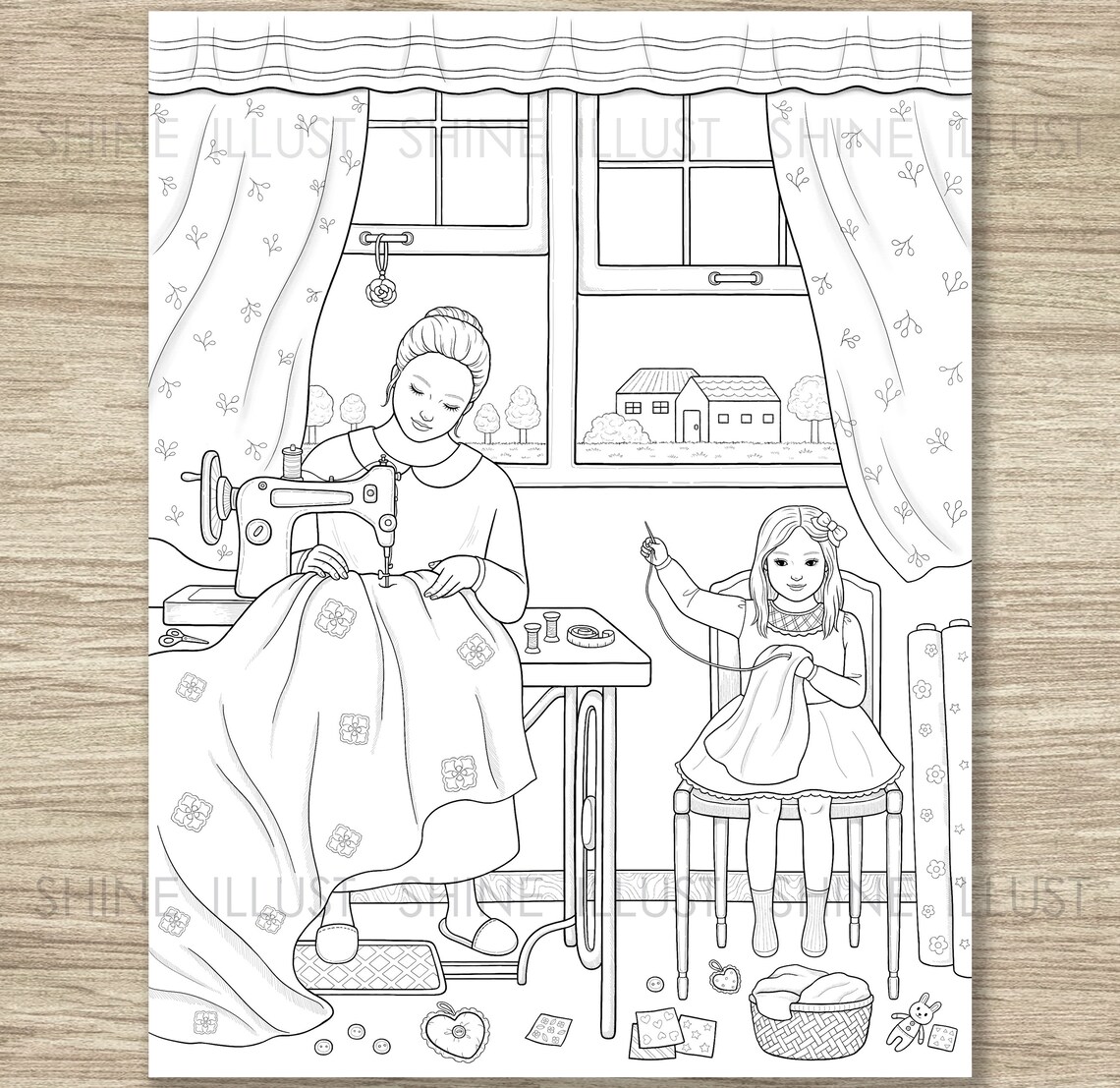 Making Clothes, Printable Coloring Page, Sewing Machine, Mom and ...