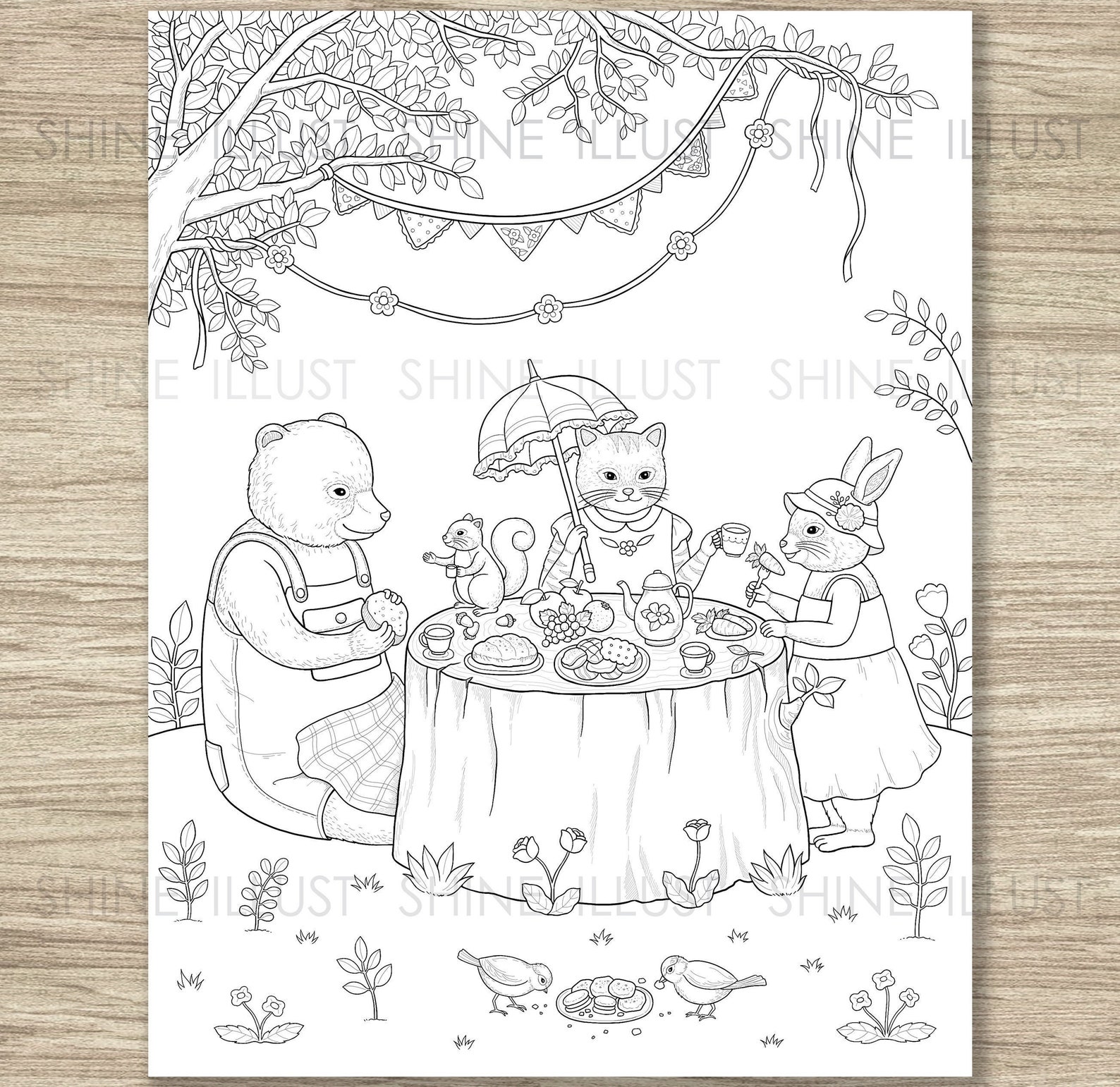 Printable Coloring Page, Bear Coloring, Cat, Rabbit Coloring Party ...