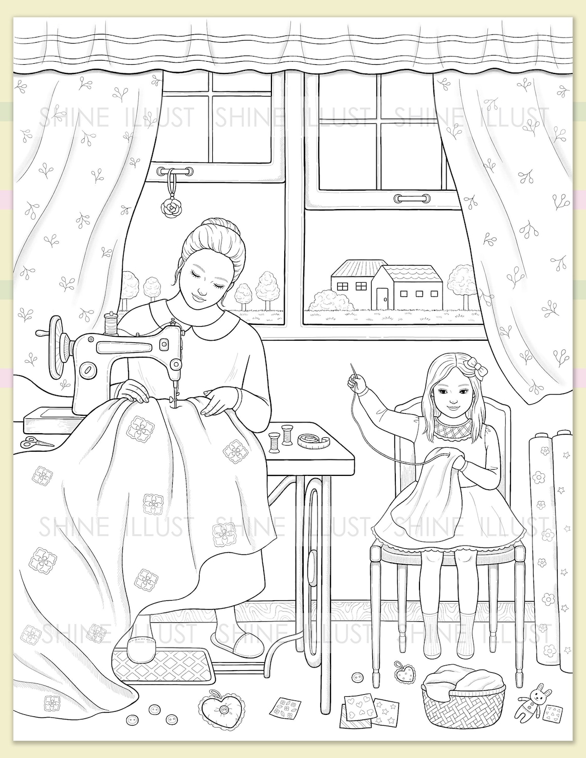 Making Clothes, Printable Coloring Page, Sewing Machine, Mom and ...
