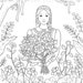 Printable Coloring Page, Girl With Flowers, Coloring Sheet, Coloring ...