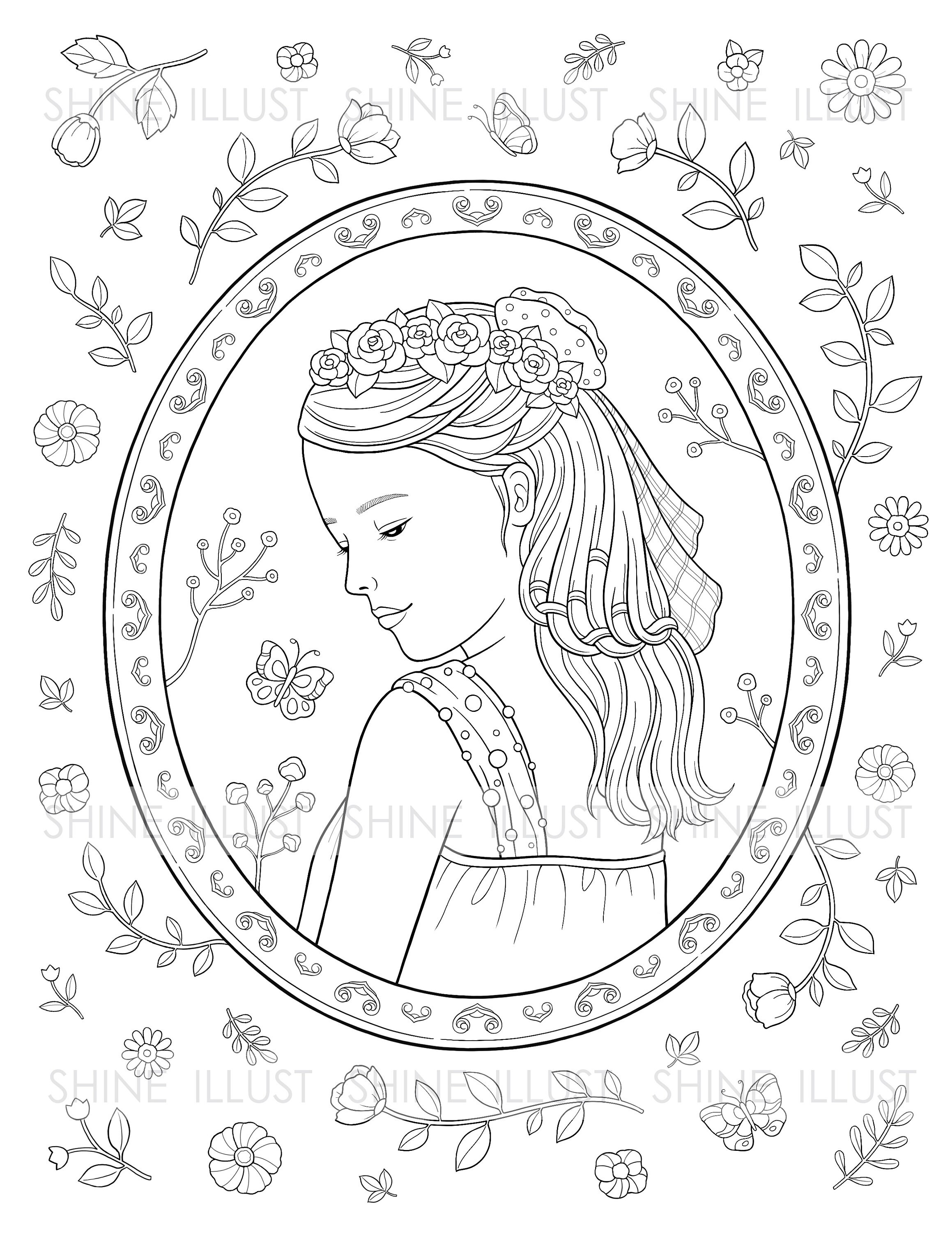 Printable Coloring Page, Girl With Butterfly, My Childhood Coloring ...