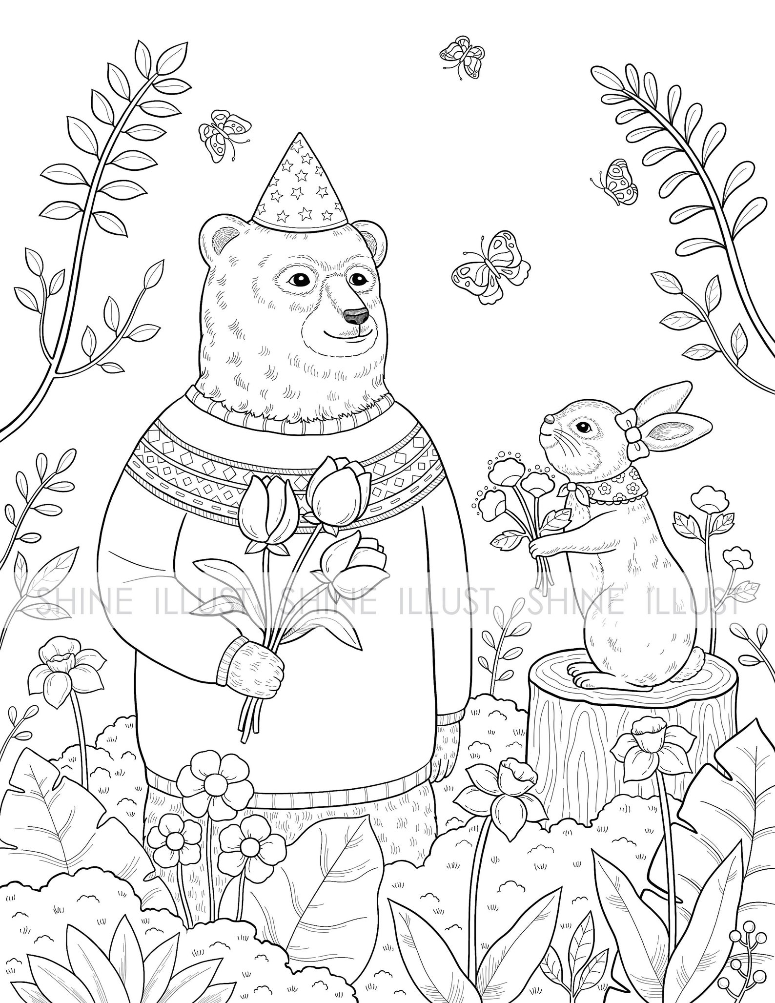 Coloring Page, Bear and Rabbit, Colouring Sheet, Printable Coloring ...