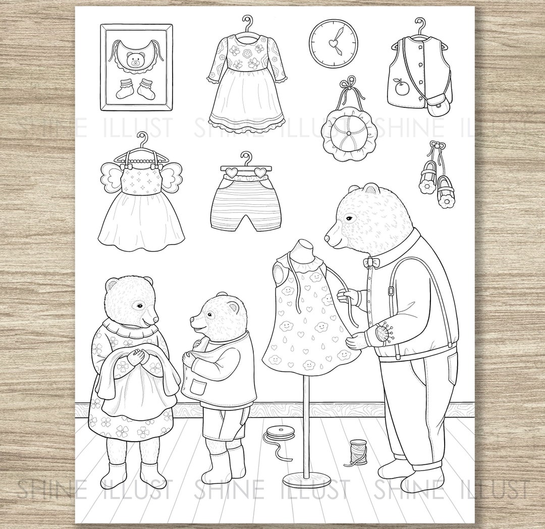 Bear Family, Making Clothes, Printable Coloring Page, Bear Coloring ...