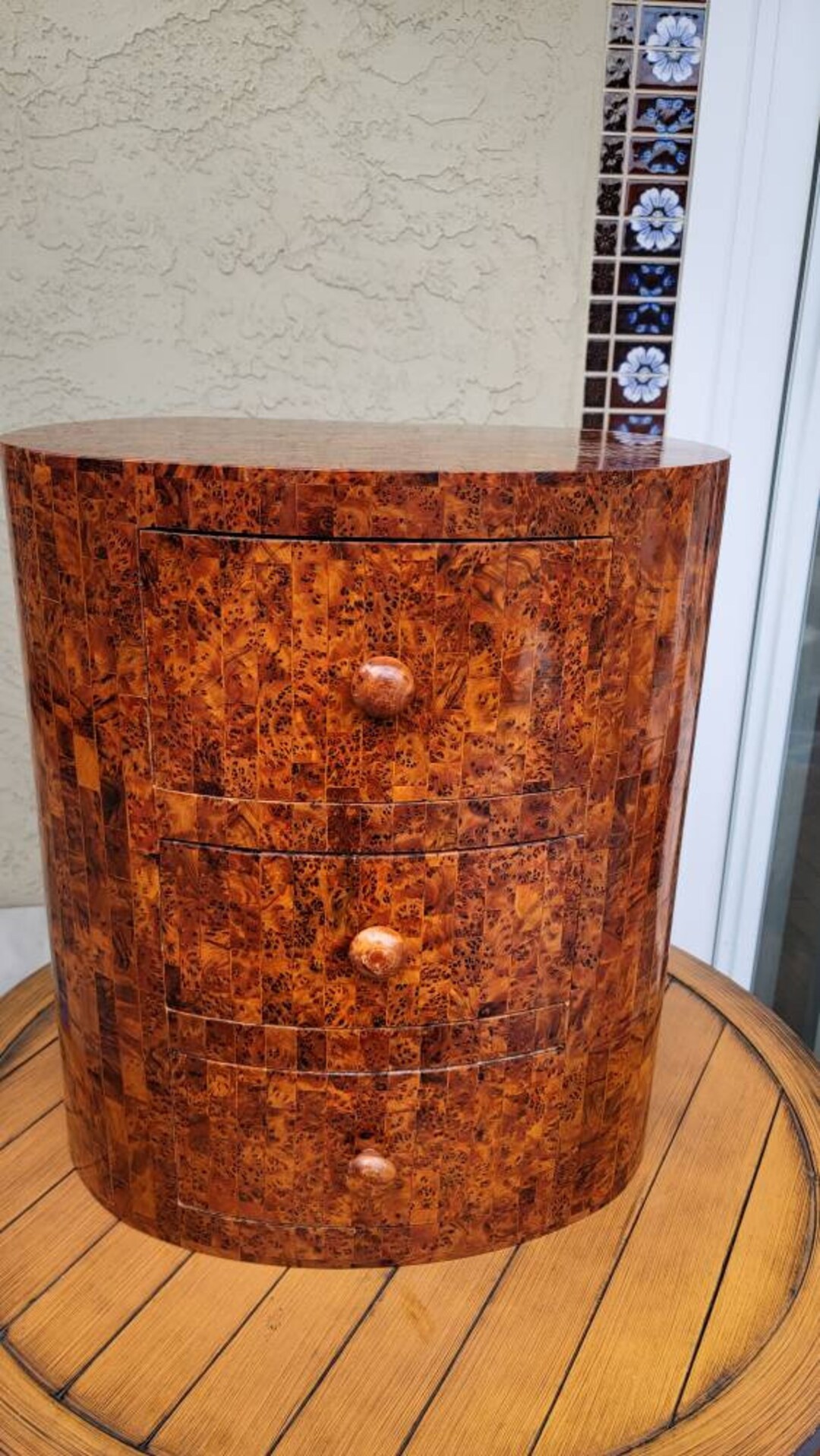 Cedar Wood Cylinderique Three Drawer Dresser - Curly Cherry-polished ...