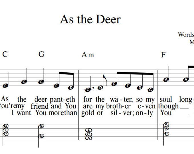 As the Deer - Piano Sheet Music Score With Note Names & FREE Lead Sheet ...