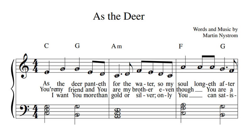 As the Deer Digital Sheet Music Easy Piano Vocal Guitar Chords Big Note ...