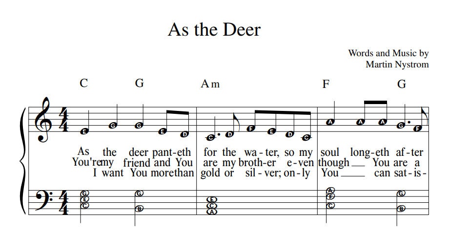 As the Deer Digital Sheet Music Easy Piano Vocal Guitar Chords Big Note ...