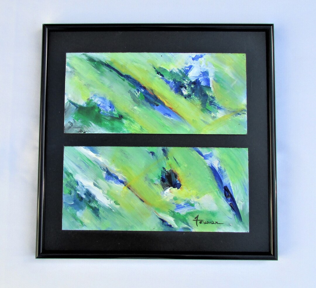 Green Abstract Painting, Framed Abstract, Home Decor, Abstract Diptych ...