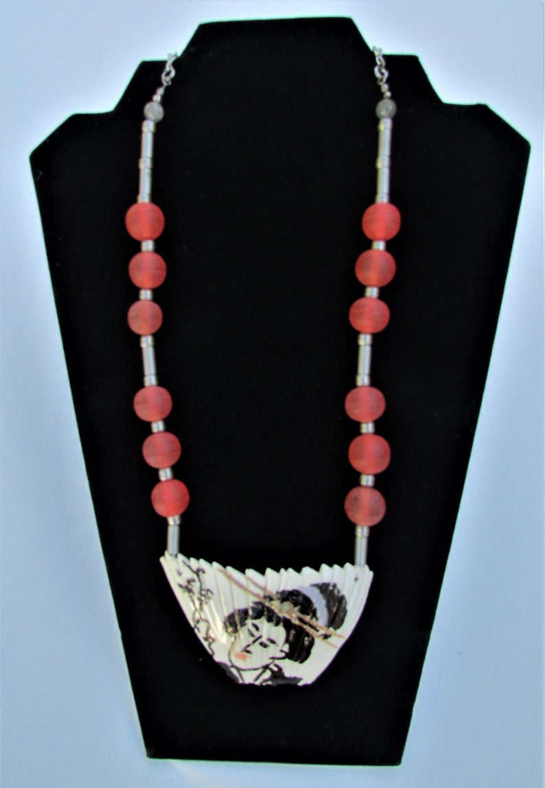 Geisha Necklace Asian Style Jewelry Ceramic Pendant Beaded | Etsy