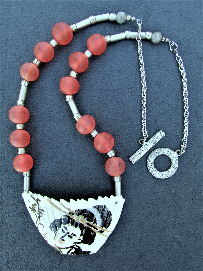Geisha Necklace Asian Style Jewelry Ceramic Pendant Beaded | Etsy