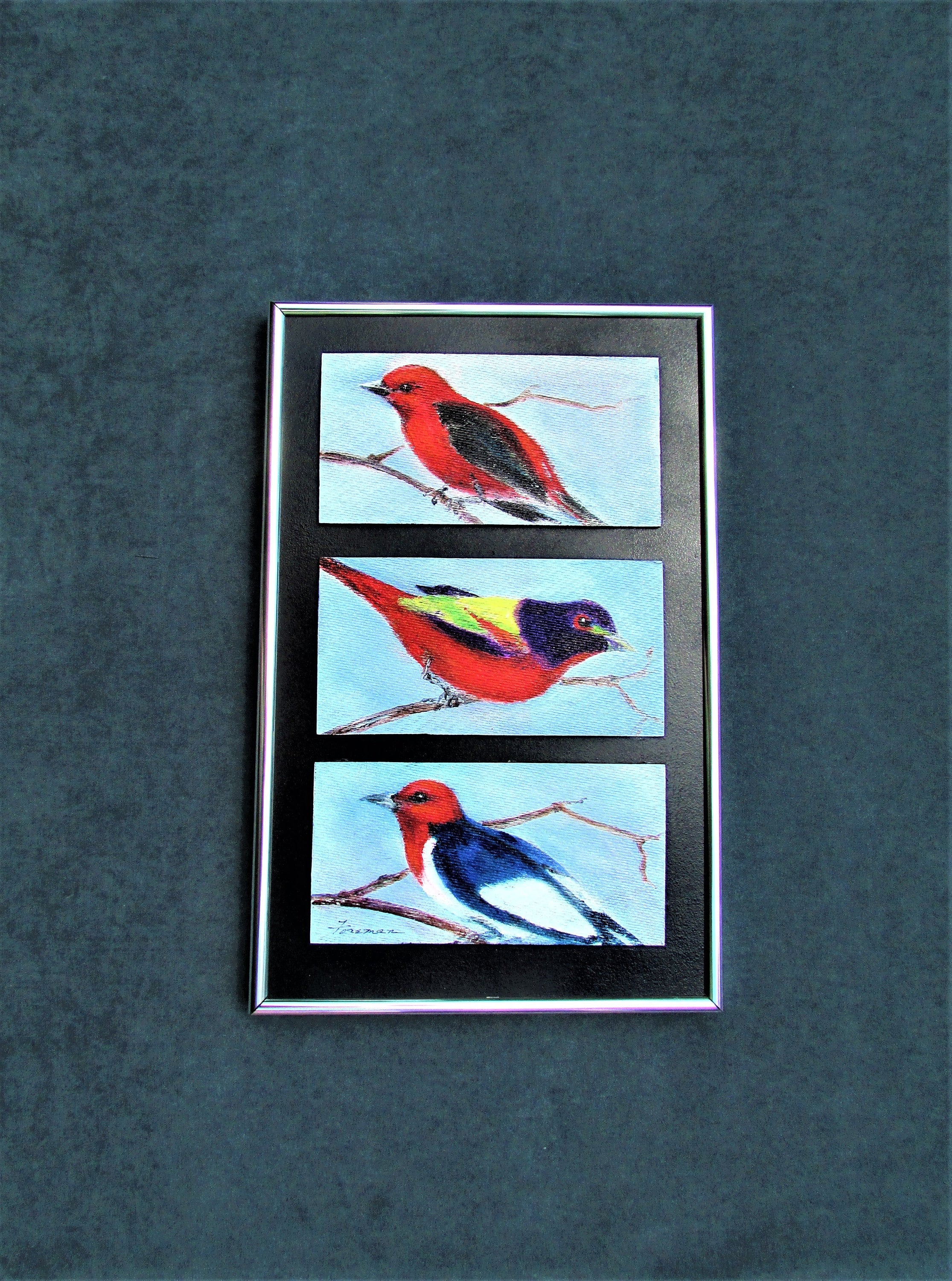 Red Bird Painting Bird Triptych Wildlife Painting Gift for - Etsy UK