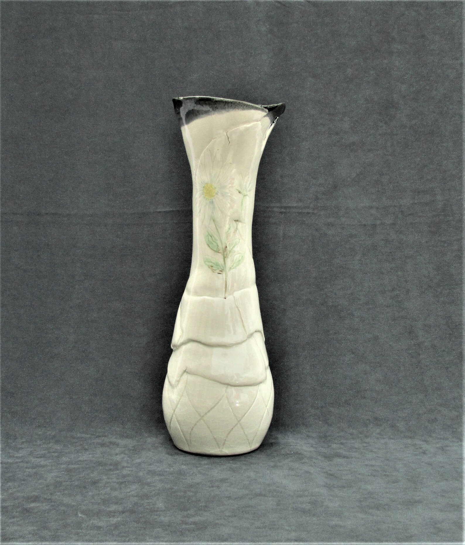 Porcelain Daisy Vase, Fine Art Ceramics, 12 Inch Daisy Vase, White ...