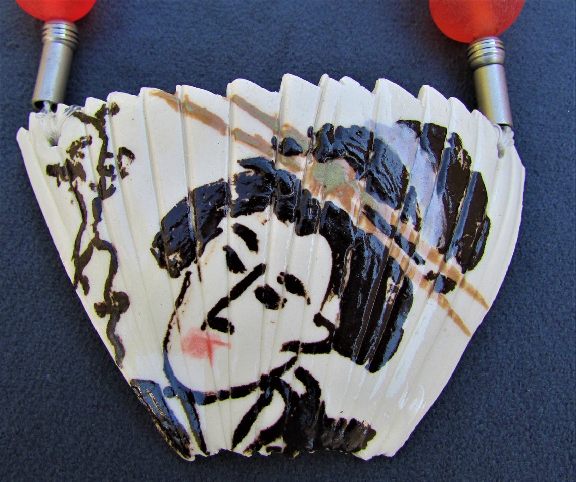 Geisha Necklace Asian Style Jewelry Ceramic Pendant Beaded | Etsy