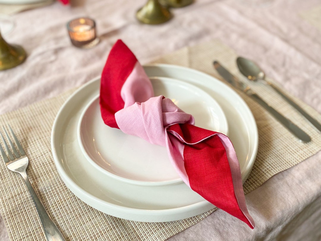 Set of 2 or 4 Pink and Red Linen Napkins Set Linen Napkin UK Wavy Edged ...