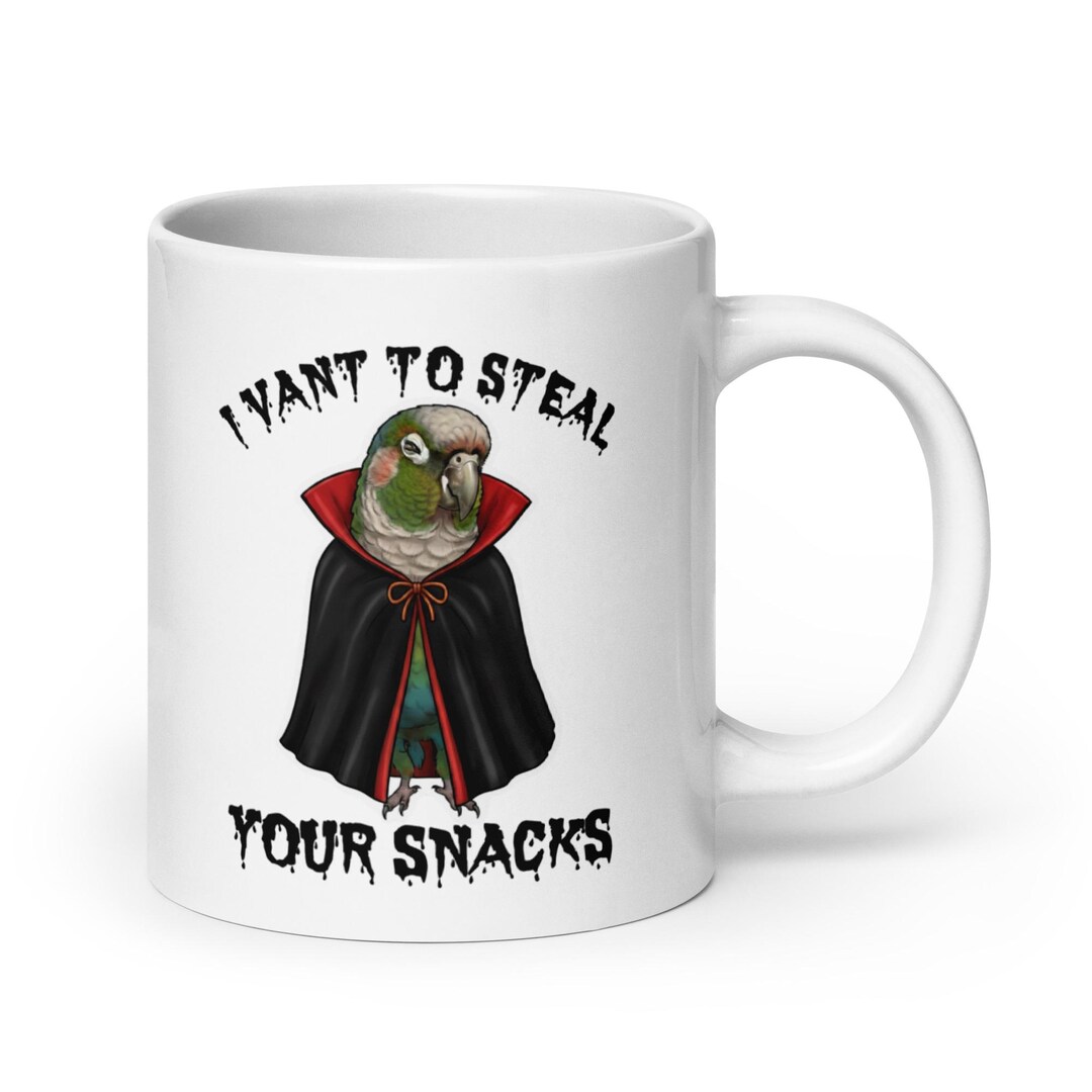 Green Cheek Conure Vampire Mug, Funny Parrot Dracula “I Vant to Steal ...
