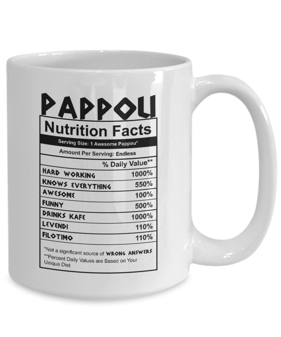 Pappou Nutrition Facts Mug Papou Greek Grandpa Greek - Etsy
