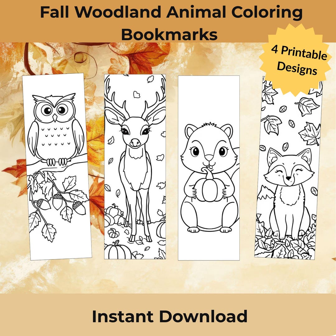 Fall Woodland Animal Coloring Bookmarks Printable | Autumn Coloring ...