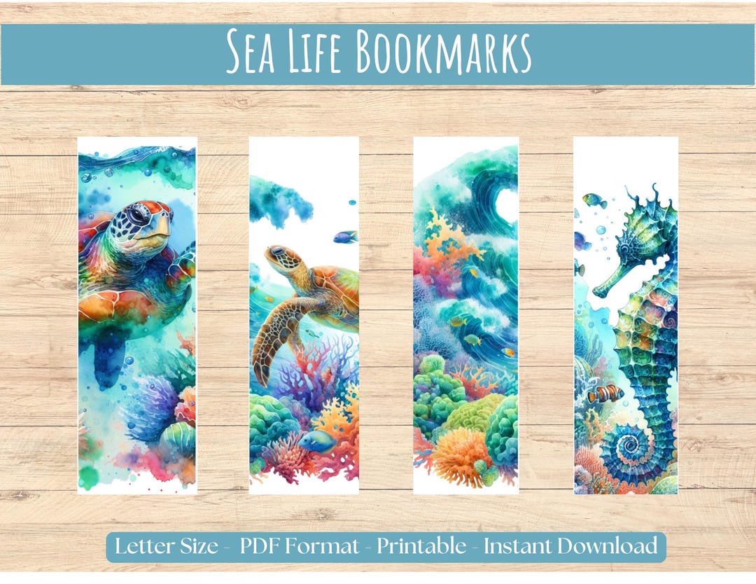 Sea Turtle Sea Life Bookmark Printable | PDF | Digital Download - Etsy