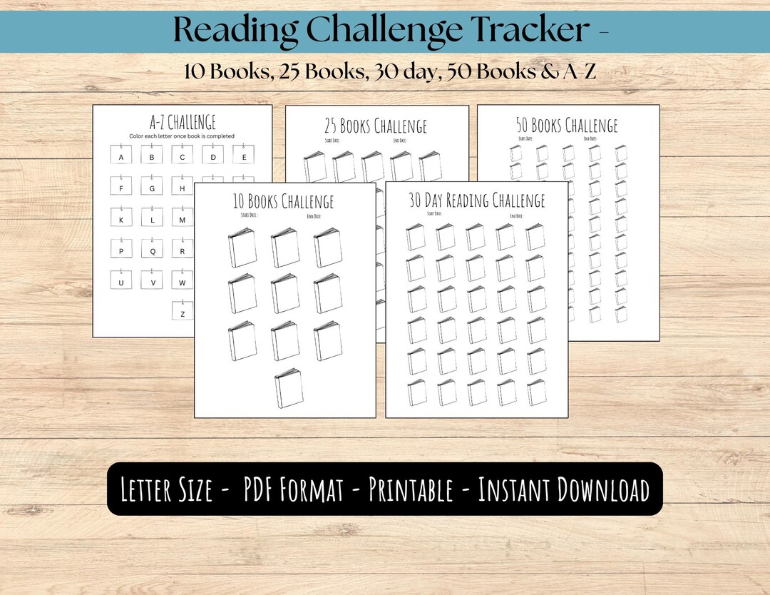 Reading Challenge Tracker Printable | Reading Goals and Progress Chart ...