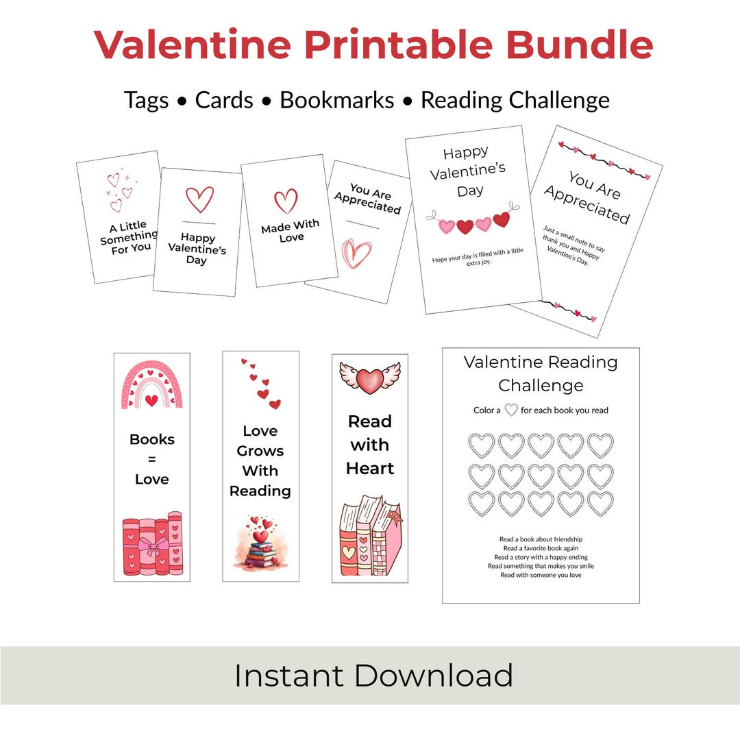 Valentine Printable Bundle for Classroom | Gift Tags, Cards, Bookmarks ...