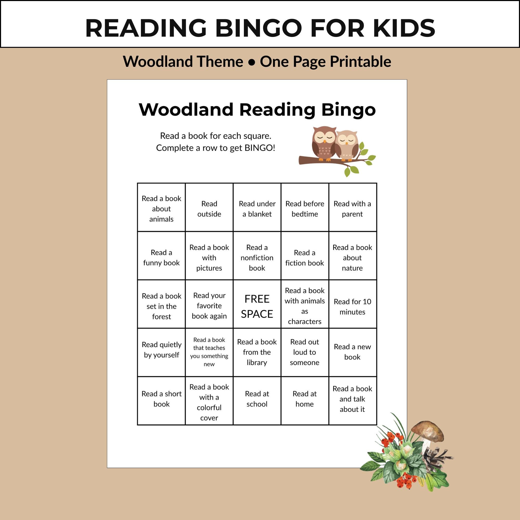 Woodland Reading Bingo Printable | Kids Classroom Incentive (PDF ...