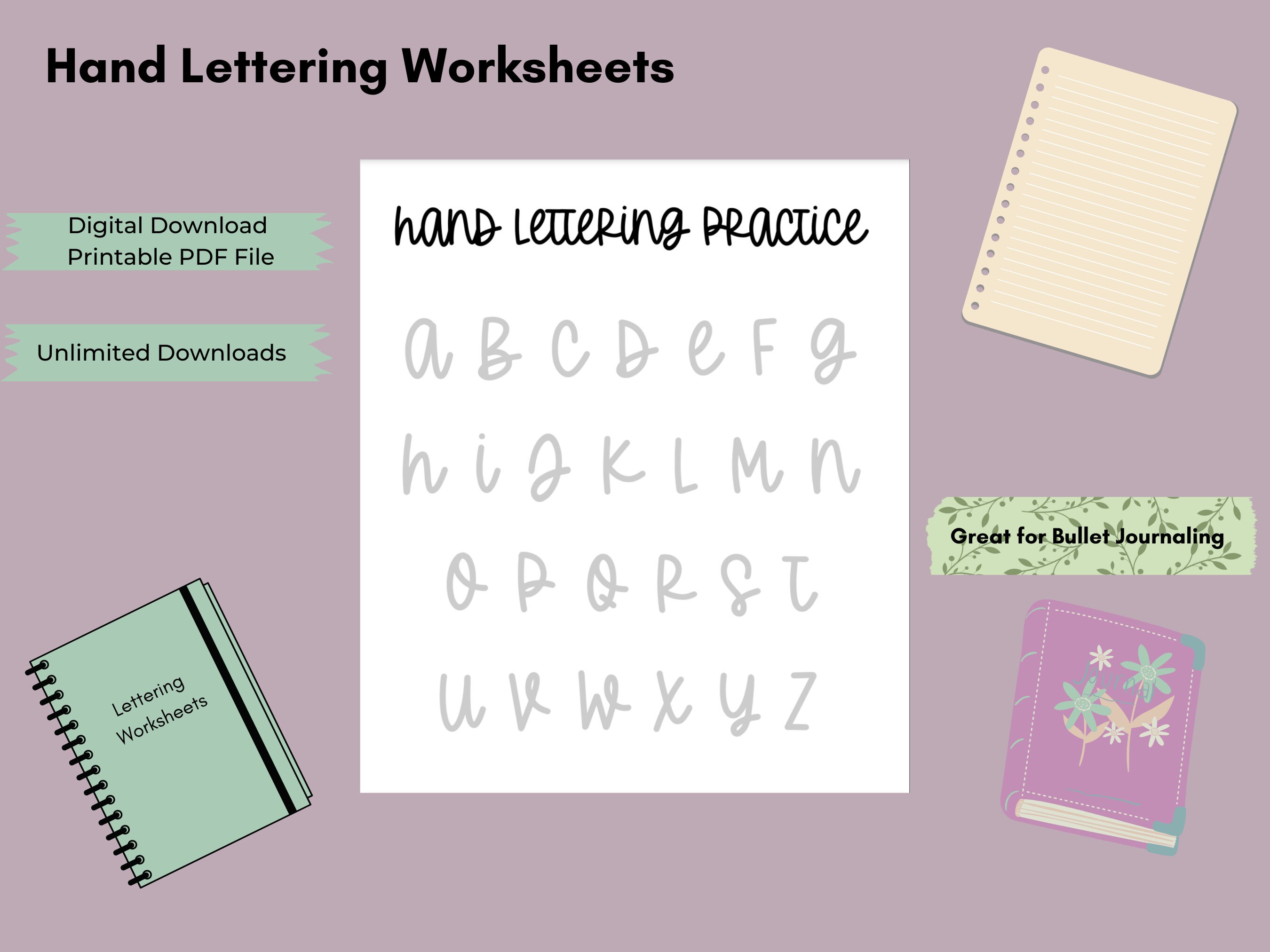 Hand Lettering Worksheets, Hand Lettering Workbook, Practice Lettering ...