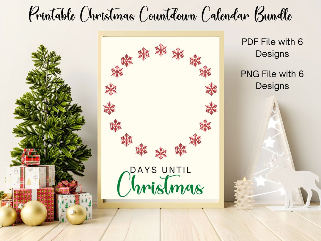 Christmas Advent Countdown Calendar Printable Digital Download PNG and ...