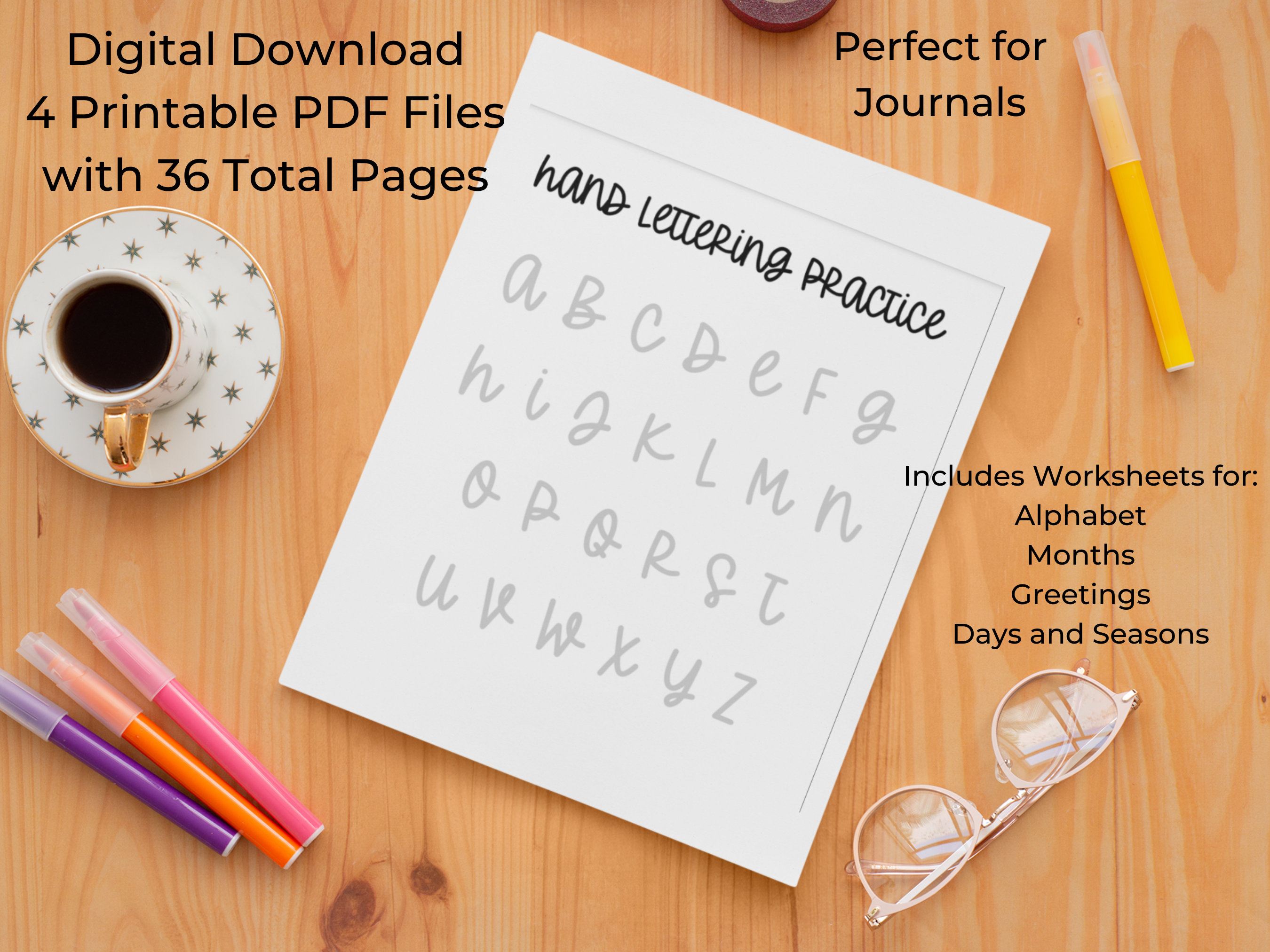 Hand Lettering Worksheets, Hand Lettering Workbook, Practice Lettering ...