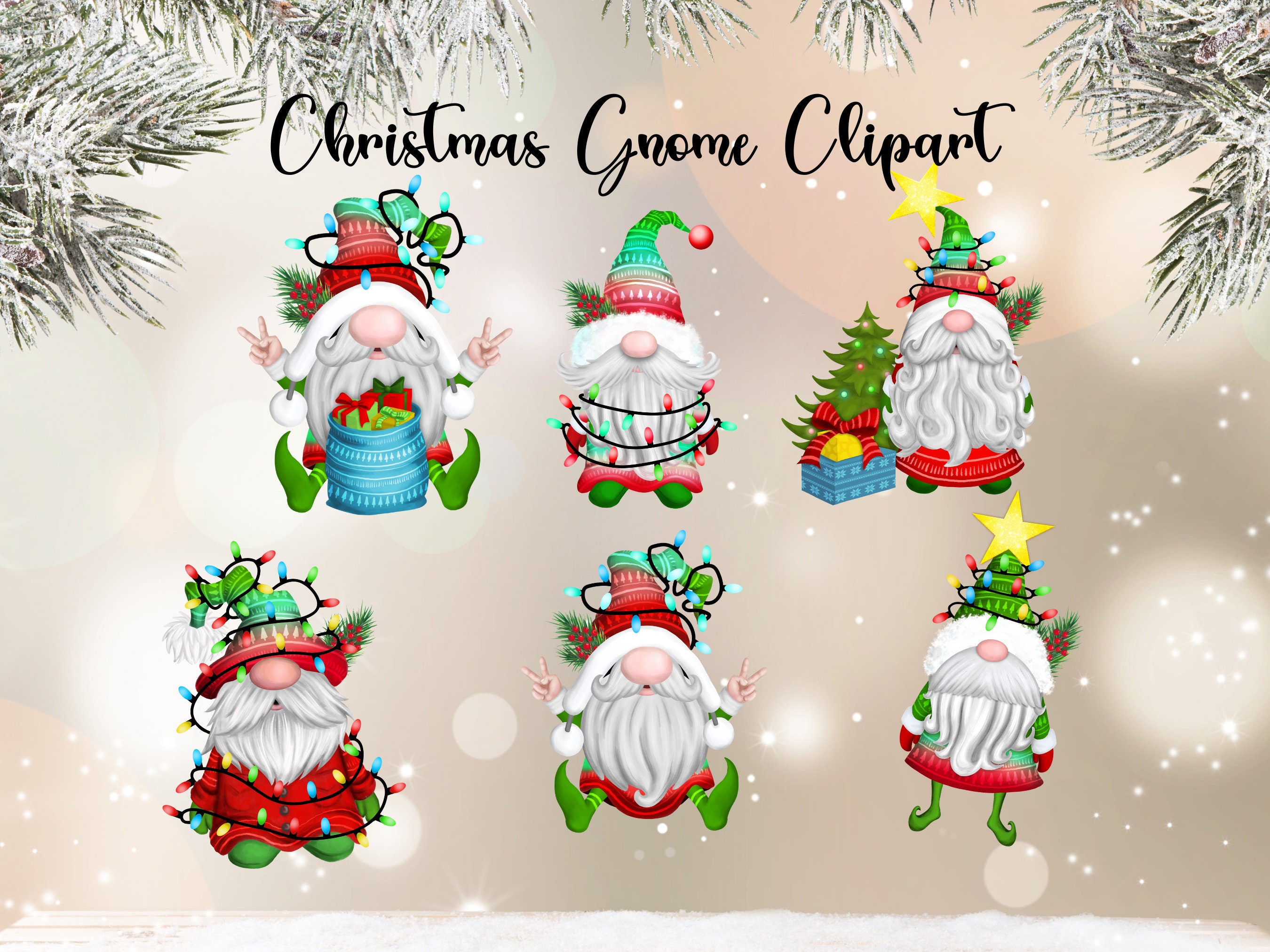 Christmas Gnome Clipart Bundle With Digital Paper - Cute Christmas ...
