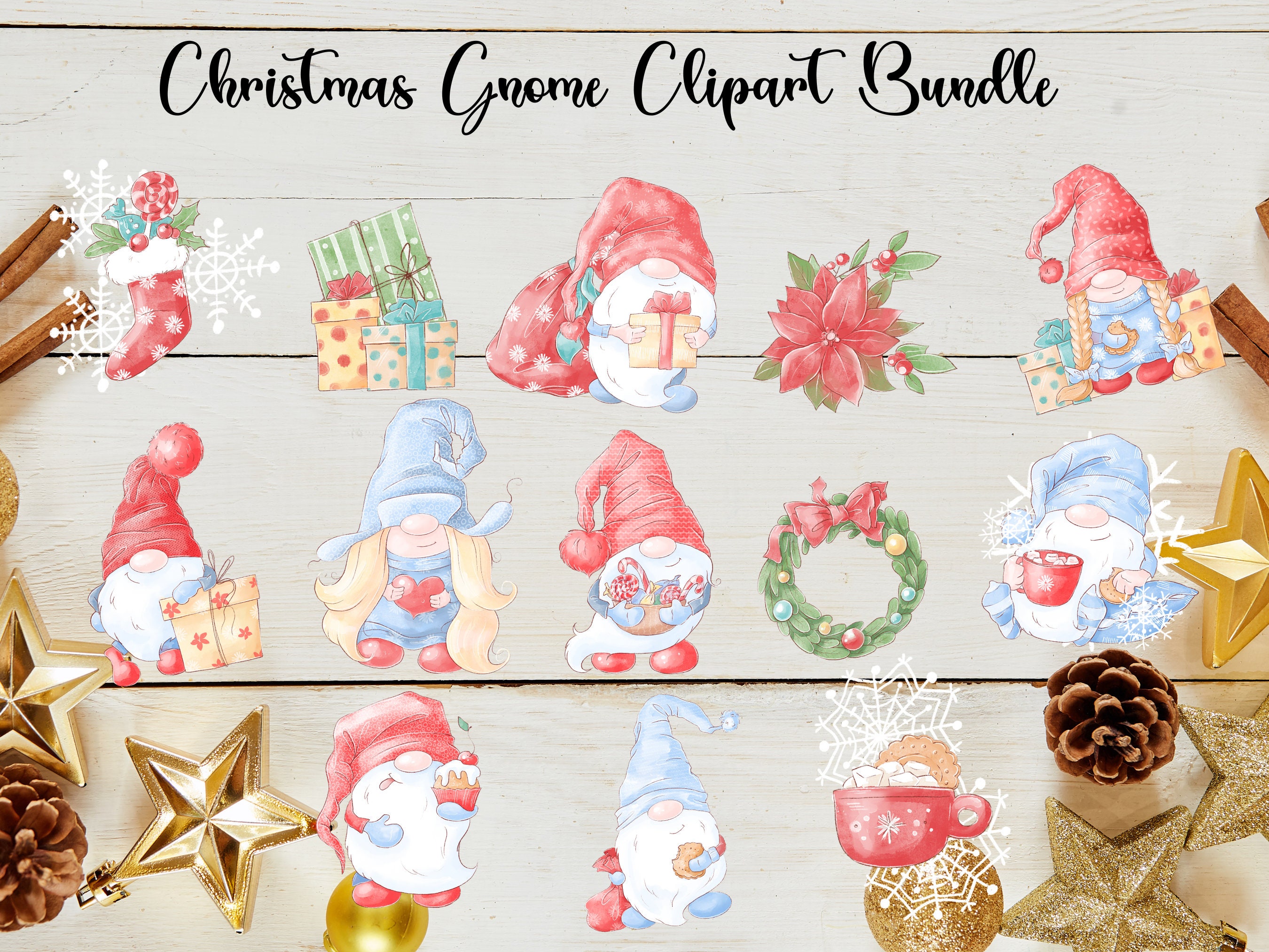 Christmas Gnome Clipart Bundle With Digital Paper - Cute Christmas ...