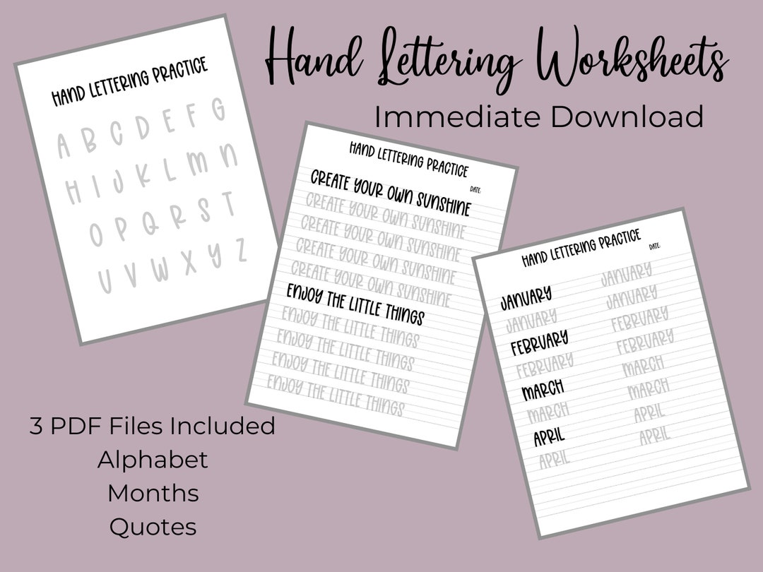 Hand Lettering Worksheets - Practice Lettering 30 Pages Immediate ...