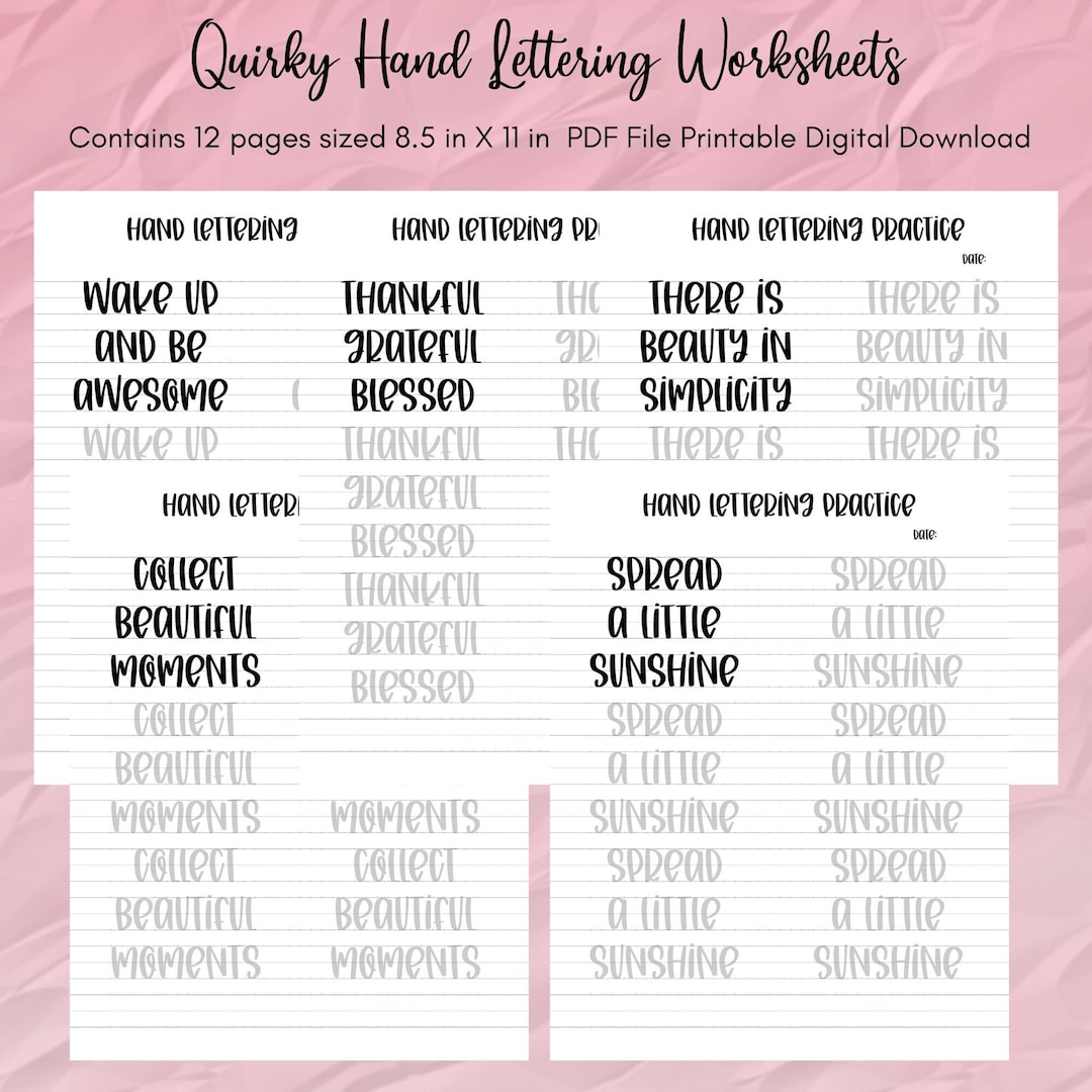 Hand Lettering Worksheets - Quirky Lettering Quotes - PDF File Digital ...
